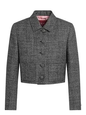 Gucci Cropped Wool Textured Jacket - Black