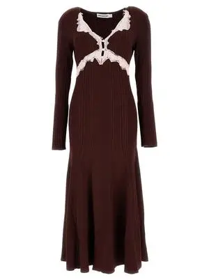 SELF-PORTRAIT Ribbed Knit Dress With Lace Detailing - Multicolor