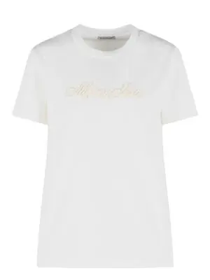 Moncler Cotton T-shirt With Embroidered Logo - Cream