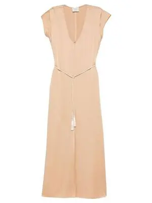 FORTE_FORTE V-neck Midi Dress With Tie Tassel Detail - Multicolor