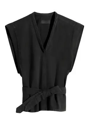 LEMAIRE LEMAIRE Black Cotton V-Neck Cropped Tank Top With Belt