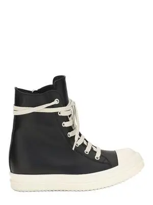 Rick Owens Off-white Leather Lace-up Sneakers - Black