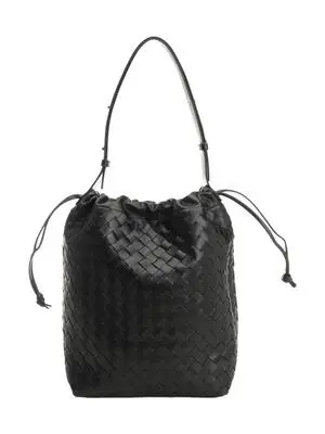 Bottega Veneta Biblioteca Intrecciato Bucket Bag - Black
