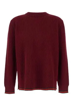 Gucci Ribbed Wool Blend Crewneck Sweater With Web Detail - Multicolor