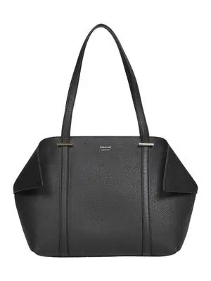 FERRAGAMO Black Grained Calfskin Leather Folded Tote Bag - Multicolor