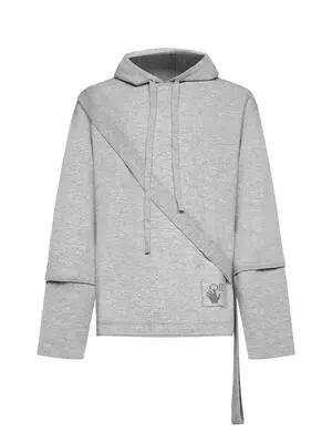 Off-White Wool Sweatshirt With Detachable Sleeves And Drawstring Hood - Gray