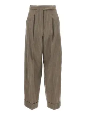 Max Mara Wool Blend Pinstriped Pleated Trousers - Multicolor