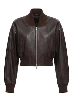 SELF-PORTRAIT Lambskin Leather Bomber Jacket - Multicolor