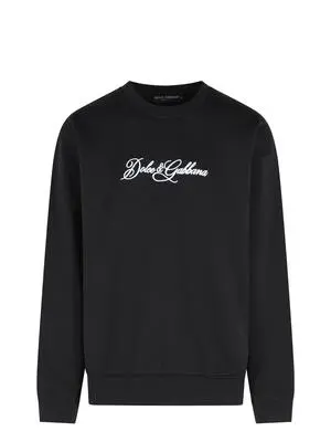 Dolce & Gabbana Cotton Sweatshirt With Logo Embroidery - Black
