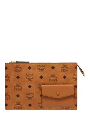 Mcm Visetos Monogram Satchel With External Pocket - Brown