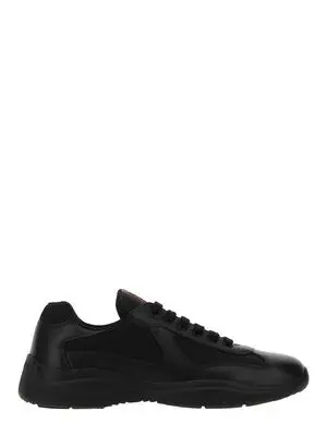 Prada Leather And Tech Fabric Lace Up Sneakers - Black