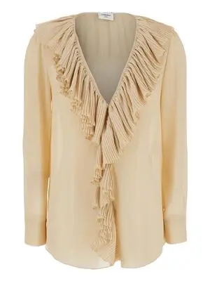 Saint Laurent Silk Blouse With Ruffle Detail - Multicolor