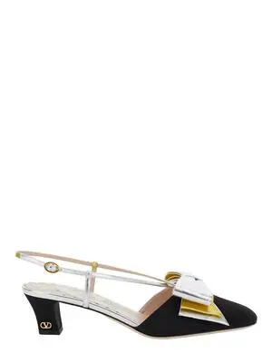 Valentino Garavani Black Leather Slingback Pumps With Oversized Bow - Multicolor