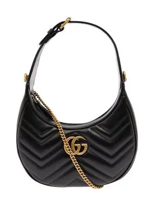 Gucci Black Chevron Leather Gg Marmont Shoulder Bag - Multicolor