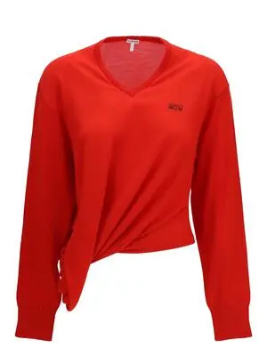 Loewe Wool V-neck Sweater With Logo Detail - Red