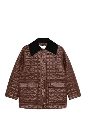 GANNI Quilted Coat With Contrasting Collar - Brown