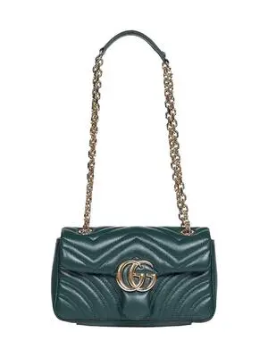Gucci Green Matelassé Chevron Nappa Leather Gg Marmont Small Shoulder Bag - Multicolor