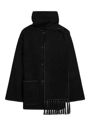 TOTEME Wool Blend Jacket With Fringed Scarf - Black