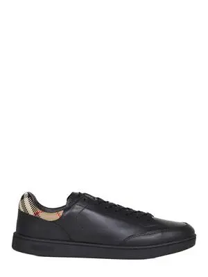 Burberry Calf Leather Lace Up Sneakers With Equestrian Knight Design - Multicolor