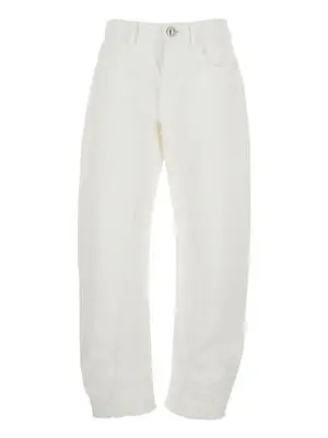 JIL SANDER White Denim Jeans With Fringed Hem - Multicolor
