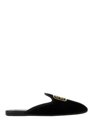 Miu Miu Logo Embroidered Velvet Effect Slip-on Mules - Black