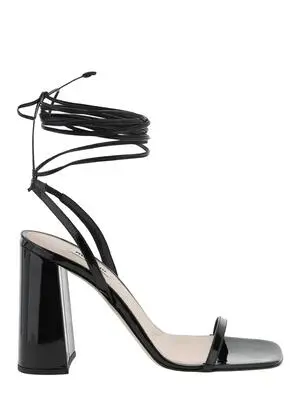 MIU MIU MIU MIU Black Leather Square Toe Lace-Up Heeled Sandals