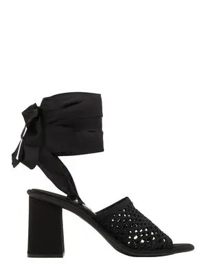 Miu Miu Macrame Lace-up Sandals With 8cm Heel Made In Italy - Black