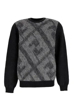 Fendi Wool Sweater With Ff Jacquard Motif - Gray