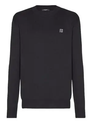 Balmain Logo Detail Silk Blend Crew Neck Long Sleeve T-shirt - Black