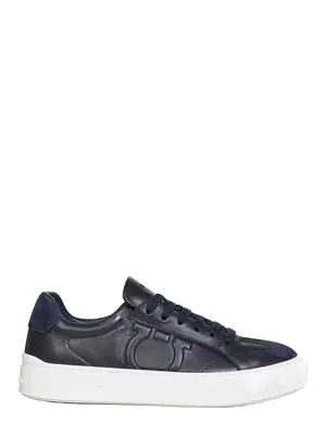 FERRAGAMO Ferragamo Men Navy Blue Leather Gancini Sneakers Multicolor