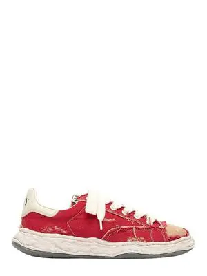 Mihara Yasuhiro MAISON MIHARA YASUHIRO Red Distressed Lace-Up Low-Top Trainers Red