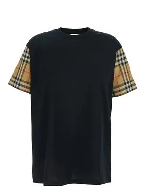 Burberry Cotton T-shirt With Vintage Check Sleeves - Multicolor