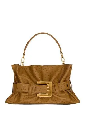 Balmain Shoulder Bag With Gold-tone Hardware And Buckle Detail - Brown