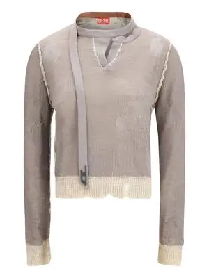 DIESEL® Worn-effect" Long Sleeve Sweater With Cut-out Detail - Gray