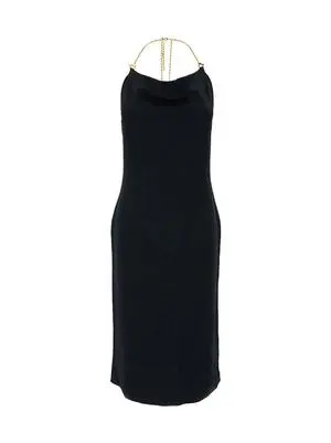 Bottega Veneta Midi Dress With Chain Strap In Double Viscose - Multicolor