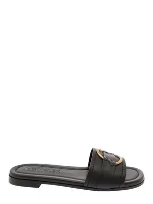Moncler Leather Slide With Heel And Gold Hardware - Multicolor