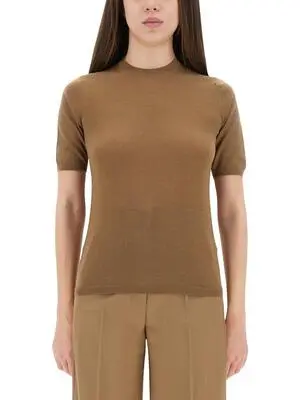 Max Mara Jeric" Short Sleeve Knit Top - Brown