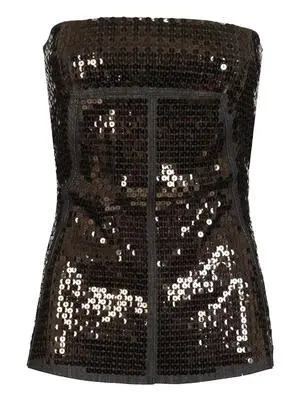 Rick Owens Sequined Denim Bustier Top - Black