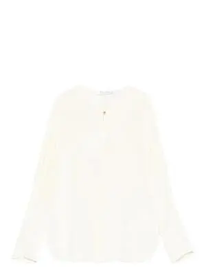 Max Mara Silk Spandex Blend Long Sleeve Blouse - Cream