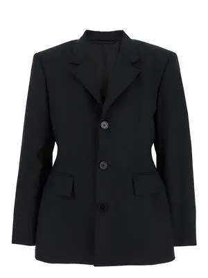 Balenciaga Black Single-breasted Wool Jacket With Notched Revers - Multicolor