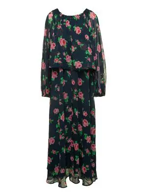 ROTATE BY BIRGER CHRISTENSEN Maxi Dress With All-over Roses Print In Chiffon - Multicolor