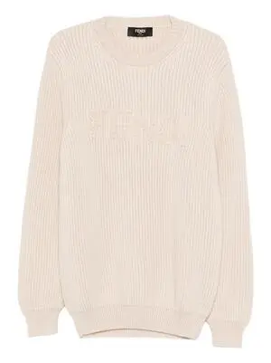 Fendi Virgin Wool Ribbed Knit Jumper - Cream