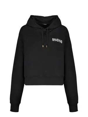 Balmain Logo Print Drawstring Hoodie - Black
