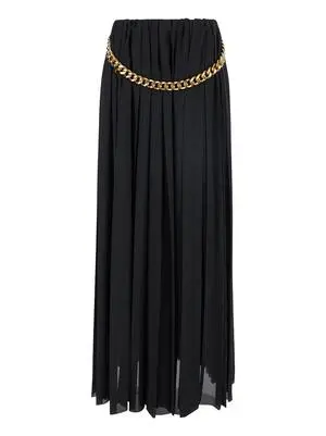 Balenciaga BALENCIAGA Black Pleated Tech Fabric Long Skirt With Chain Belt Multicolor