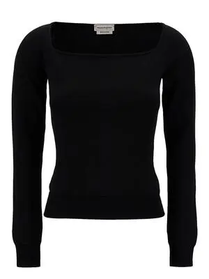 ALEXANDER MCQUEEN Alexander McQueen Black Viscose Blend Top With Square Neckline