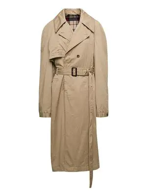 Balenciaga Beige Cotton Twill Deconstructed Trench Coat With Belt - Multicolor