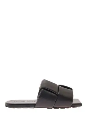 Bottega Veneta Flat Mules With Padded Intreccio Band In Leather - Black