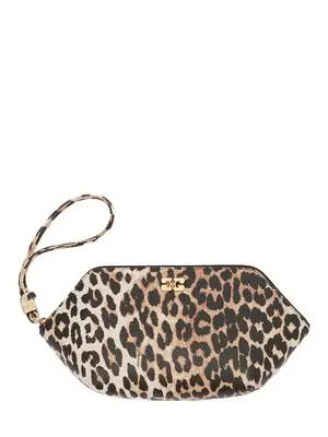 GANNI Leopard Print Wristlet Makeup Bag - Brown