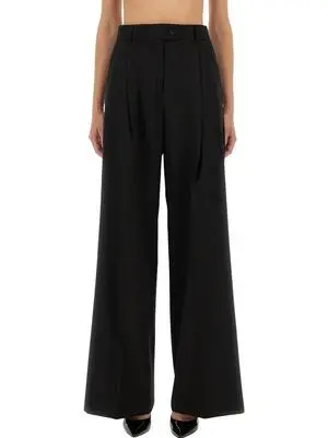 Sportmax Virgin Wool Wide-leg Trousers - Black