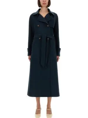 Max Mara Double-breasted Virgin Wool Coat - Blue